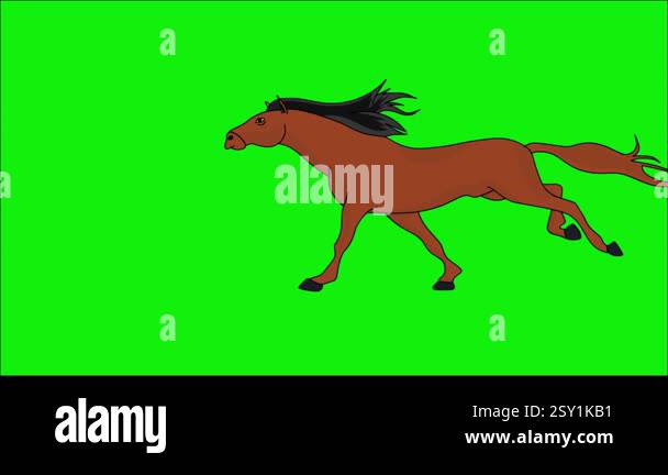 A captivating 2D animation of a maroon horse running in a repetitive ...