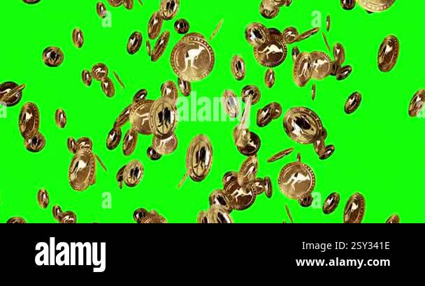 Kangaroo Australia bullion isolated gold coin rain background. Rotating ...