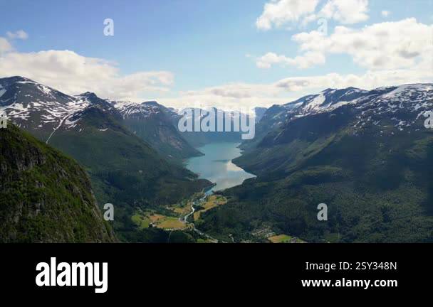 Aerial view, Panorama view over Loen and the inner part of nordfjord ...