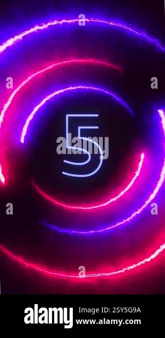 Background with glowing circles of 5 to 1 countdown. Abstract swirling colorful light with a ...