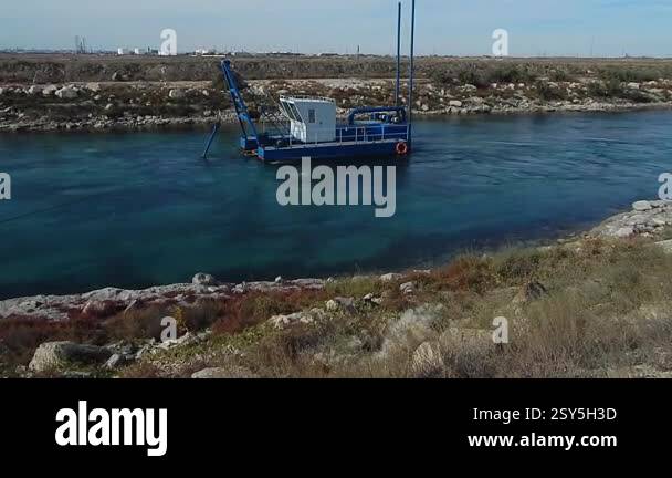Dredge on the canal. October 20224 year. Water intake channel for the ...