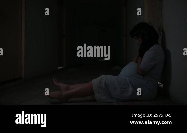 scary pregnant psycho female zombie posing in creepy hospital ...