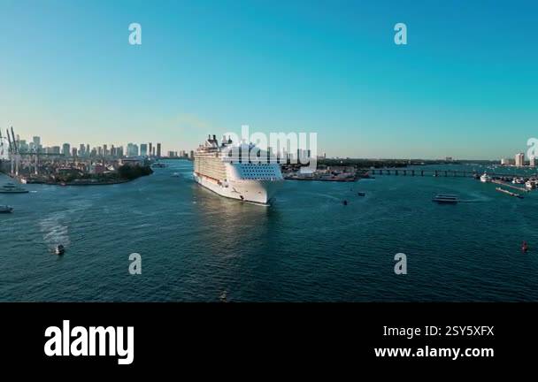 November 22, 2024- Miami Beach, Florida: Aerial view Cruise ship Allure ...