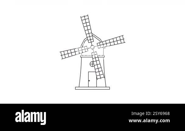 Traditional Windmill with Rotating Blades. Looped animation with an ...