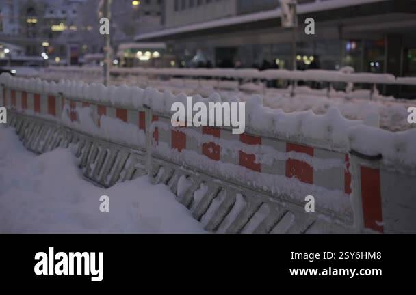 Construction barrier in Munich, Germany, marks roadwork zone during ...