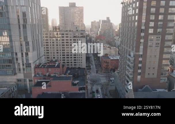 Aerial view of Upper East Side Manhattan. Shot on a winter morning in ...