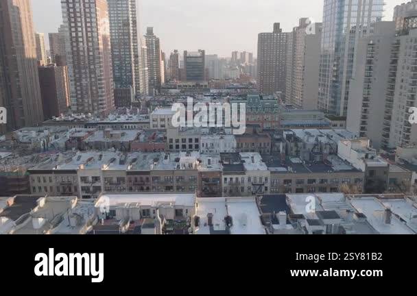 Aerial view of Upper East Side Manhattan. Shot on a winter morning in ...