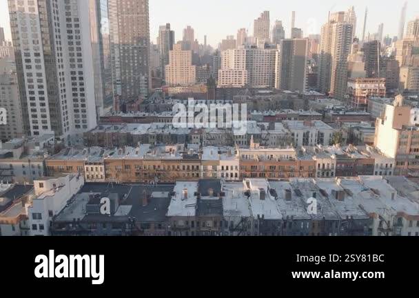 Aerial view of Upper East Side Manhattan. Shot on a winter morning in ...