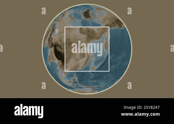 Bolshoy Shantar Island. Presentation of the location on a sepia colored ...