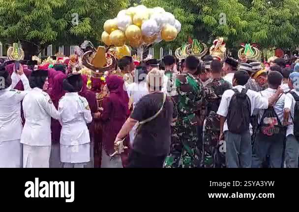 Pinrang-Indonesia, February 17, 2025: The final ceremony of raising the Red and White Flag and ...