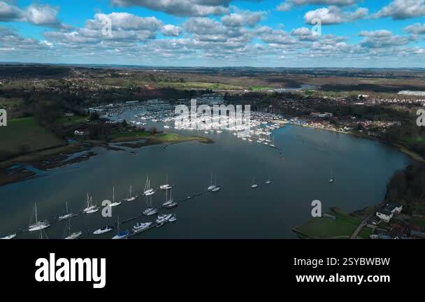 Sweeping View Of Hamble River Featuring Swanwick Marina And Boats Stock ...