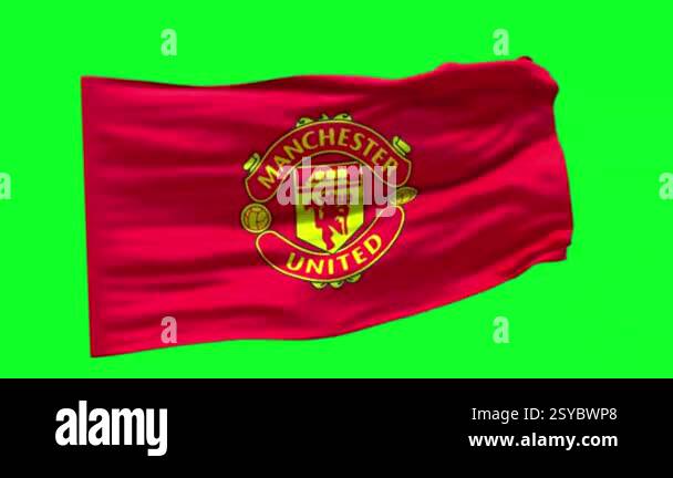 Manchester United Football Club Flag Waving 3D Render Animation Green ...