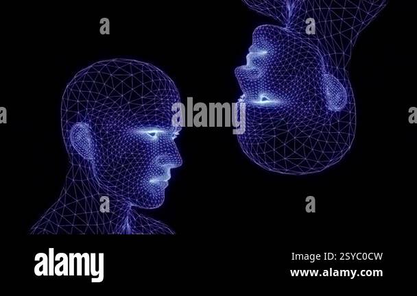 Talking mesh head. Grid head conversation. Animated speaking neon head ...