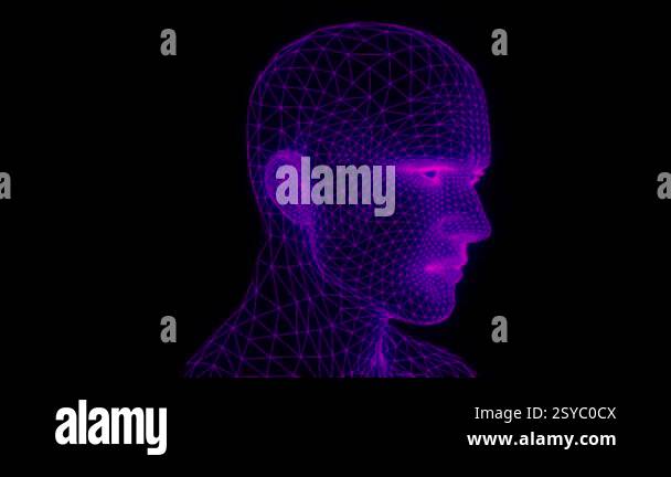 Talking mesh head. Grid head conversation. Animated speaking neon head ...