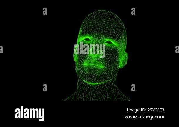 Talking mesh head. Grid head conversation. Animated speaking neon head ...