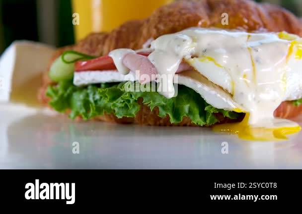 Delicious Croissant Sandwich made with Egg and Avocado and salmon ...