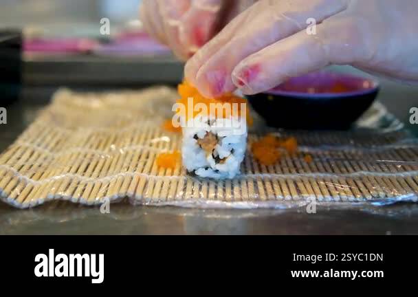 cooking tuna and shrimp rolls step by step cooking process sushi chef ...
