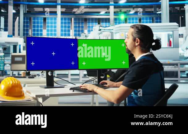 Solar panels plant expert using isolated screen PC to develop new ...