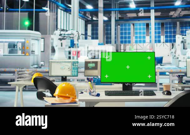 Mockup PC monitor in photovoltaics factory used for analyzing data and ...