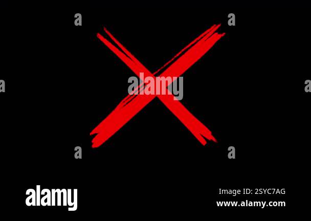 A red cross is drawn on a black screen. Stock video with a negative ...