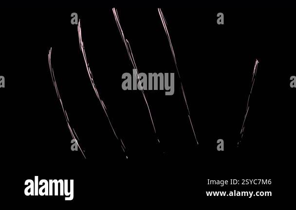 Scratch effect by a human hand on a black screen. Animation of claws ...