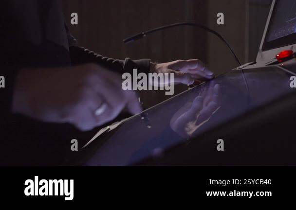 Operator Enters Parameters on Industrial Control Panel with Touchscreen ...