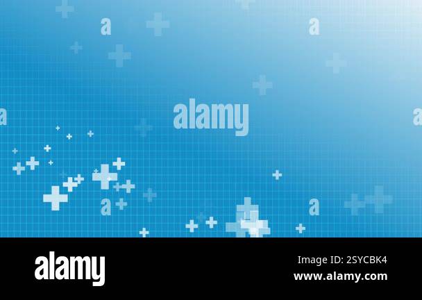 Abstract animated medical-themed frame with floating crosses on a blue ...