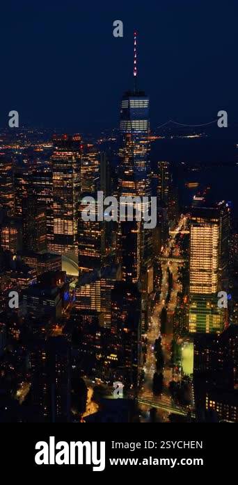 Multiple city lights of glamorous New York at night. Drone footage ...