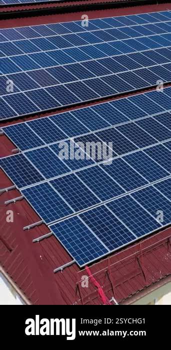 Aerial view. Top view on blue solar pannels. Green energy. Pannels on ...