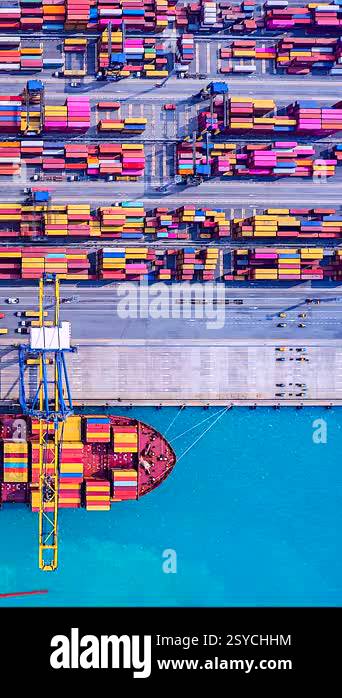 Time lapse of cranes loading and unloading containers from a cargo ship ...