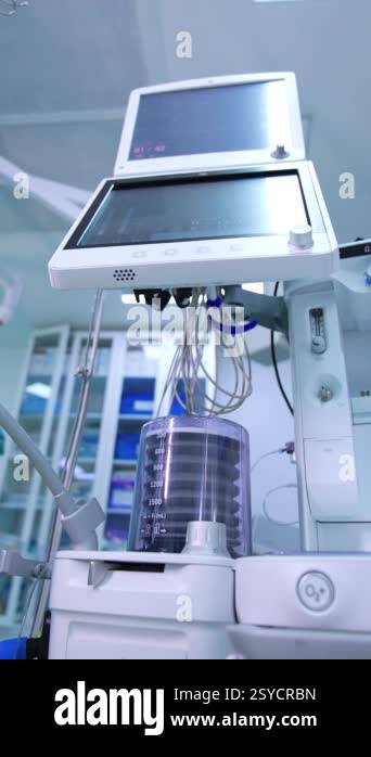 Pump of lung ventilation machine pumps air to the patient. life signs ...