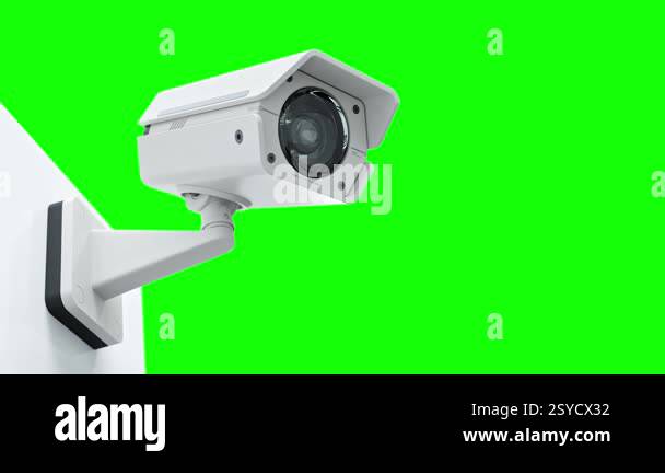 CCTV camera installed on Green screen. Scan the area for surveillance ...