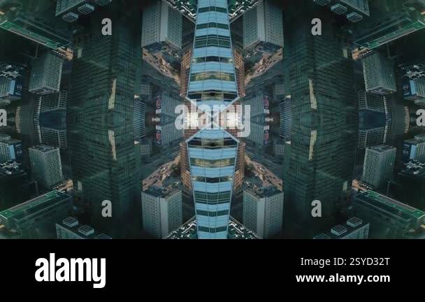 mirror fractal effect of modern tall skyscraper building and urban city ...