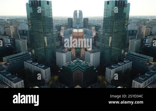 mirror fractal effect of modern tall skyscraper building and urban city ...