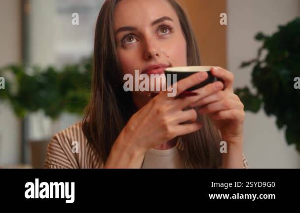 Pensive dreaming thinking create planning Caucasian woman female girl ...