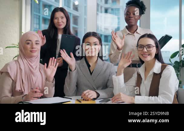 Happy multiethnic African American Japanese Caucasian Indian Arabian Muslim women females ...