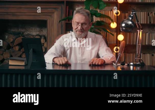 Aged Caucasian old man elderly male showing thumb up recommendation ...