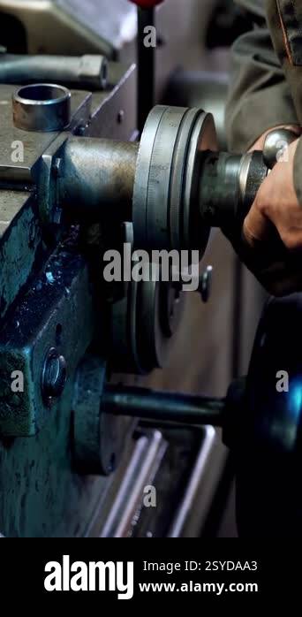 Industry manufacturing metalwork. Close up of hand heavy industrial ...