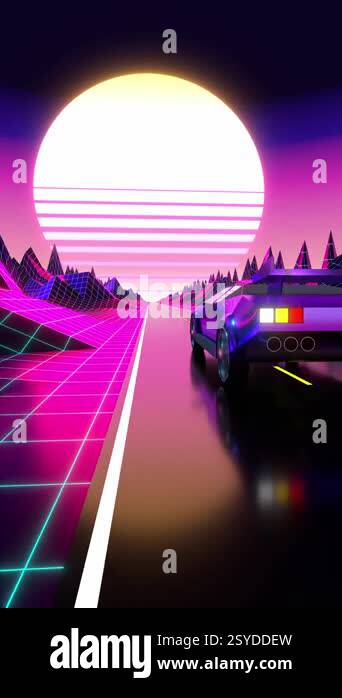 Geometrical car driving on a road - 3d 4k vertical animation (3840 x ...