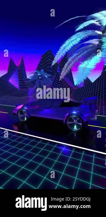 Geometrical car driving on a road - 3d 4k vertical animation (3840 x ...