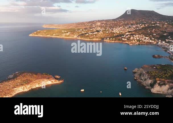 Aerial view of beach on Crete island with azure clear water, Greece ...