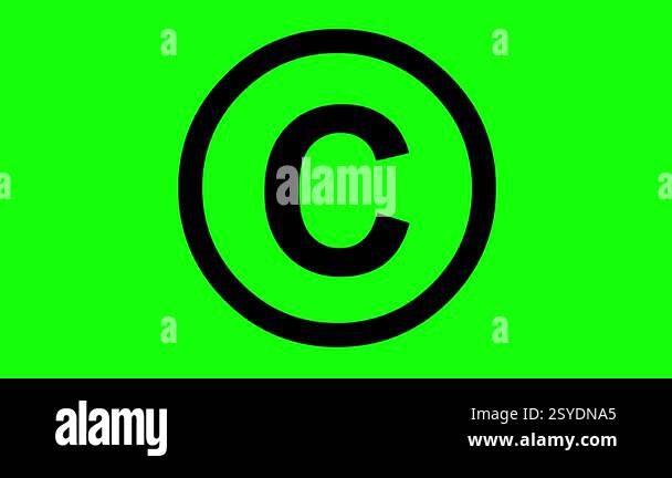 video animation drawing black copyright symbol, on a green chroma key ...