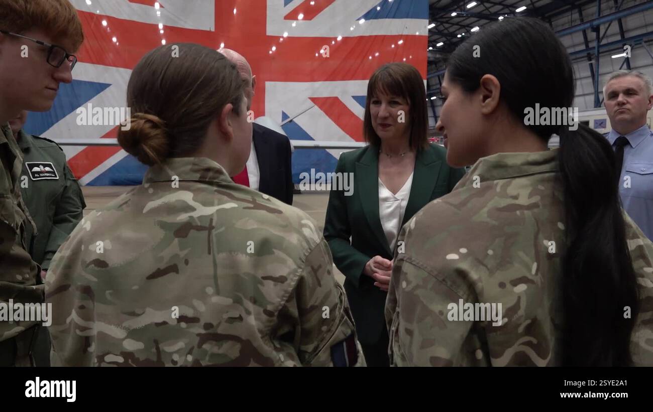 Rachel Reeves speaks to the media on a visit to RAF Waddington Stock ...