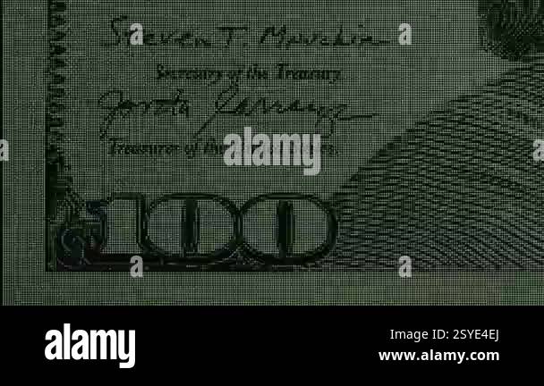 Macro video of one hundred US dollars. $100 cash with glitch effects ...