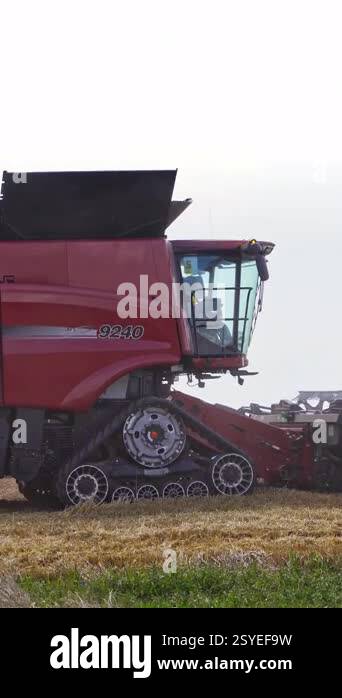 Combine working in field. Modern combine harvester working on wheat ...