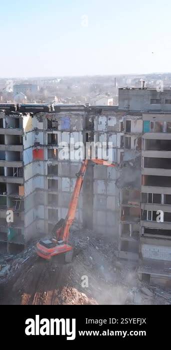 Dismantling of a house. Destroying Old House With Bulldozer Mechanical ...