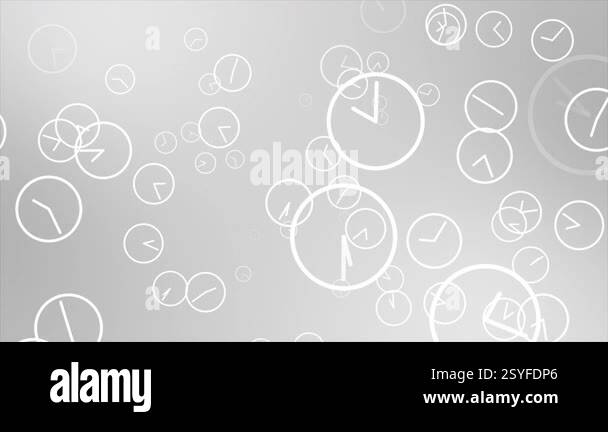 Animated white color time flow concept multiple clocks modern design ...