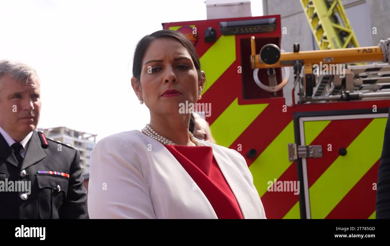 Priti Patel visits Old Kent Road fire station Stock Video Footage - Alamy