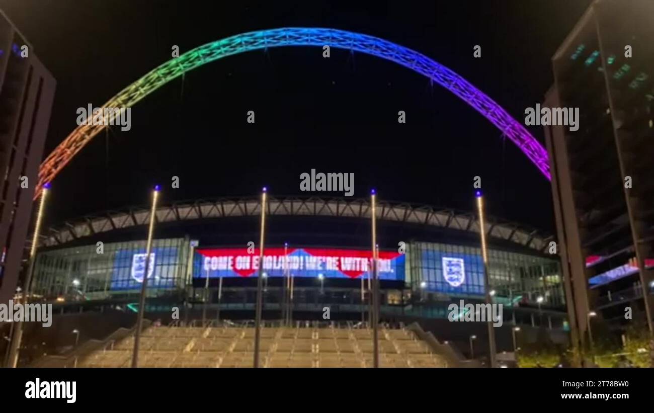 Wembley arch lit up in rainbow colours for England-United States World ...