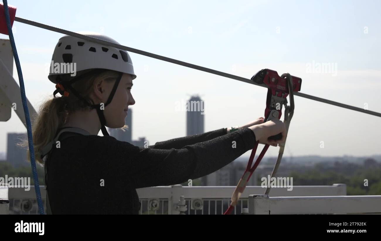 World's longest city zipline returns to the capital Stock Video Footage ...